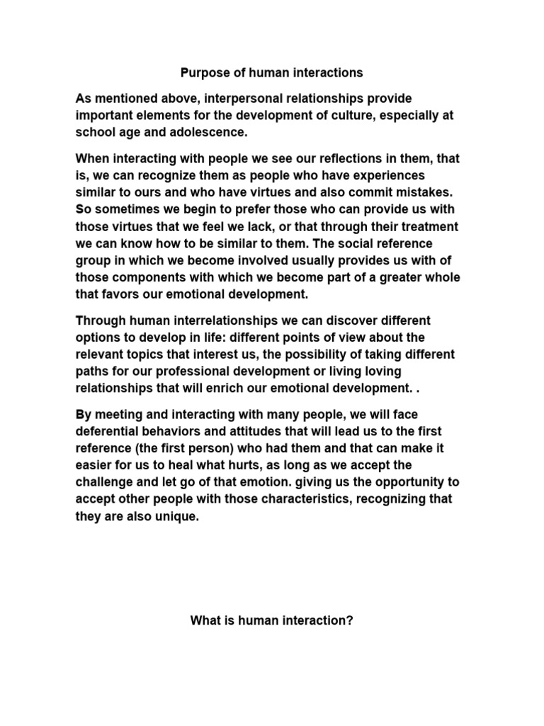 Purpose of Human Interactions | PDF | Interpersonal Relationships ...