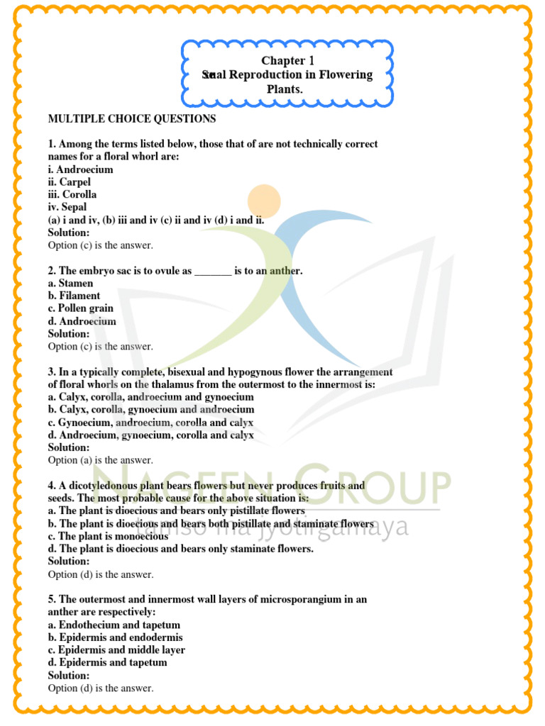 Sample of Class 12 Biology Exemplar Solutions | PDF | Flowers | Plant ...