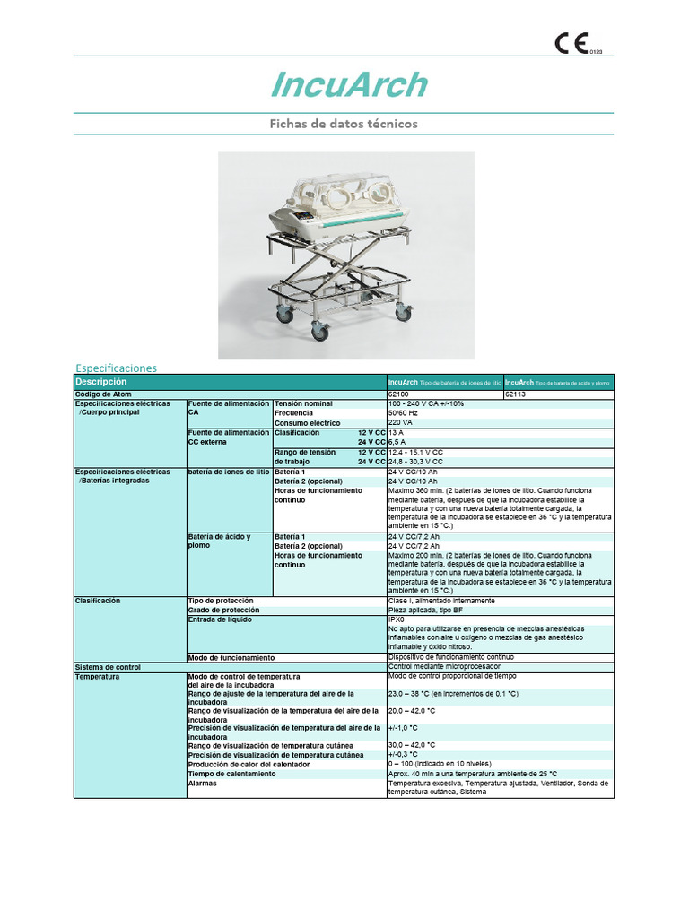 IncuArch - Technical Data Sheet - Es-Ne11-01 | PDF | Oxígeno ...
