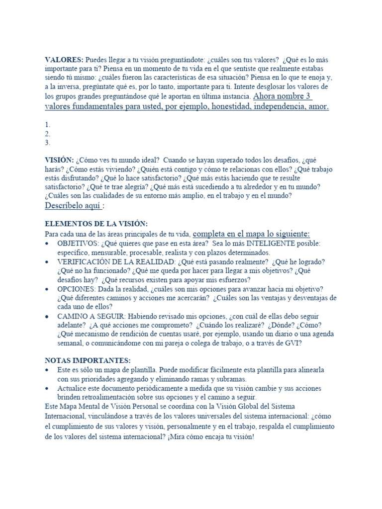 Su documento de mapeo de visión personal | PDF