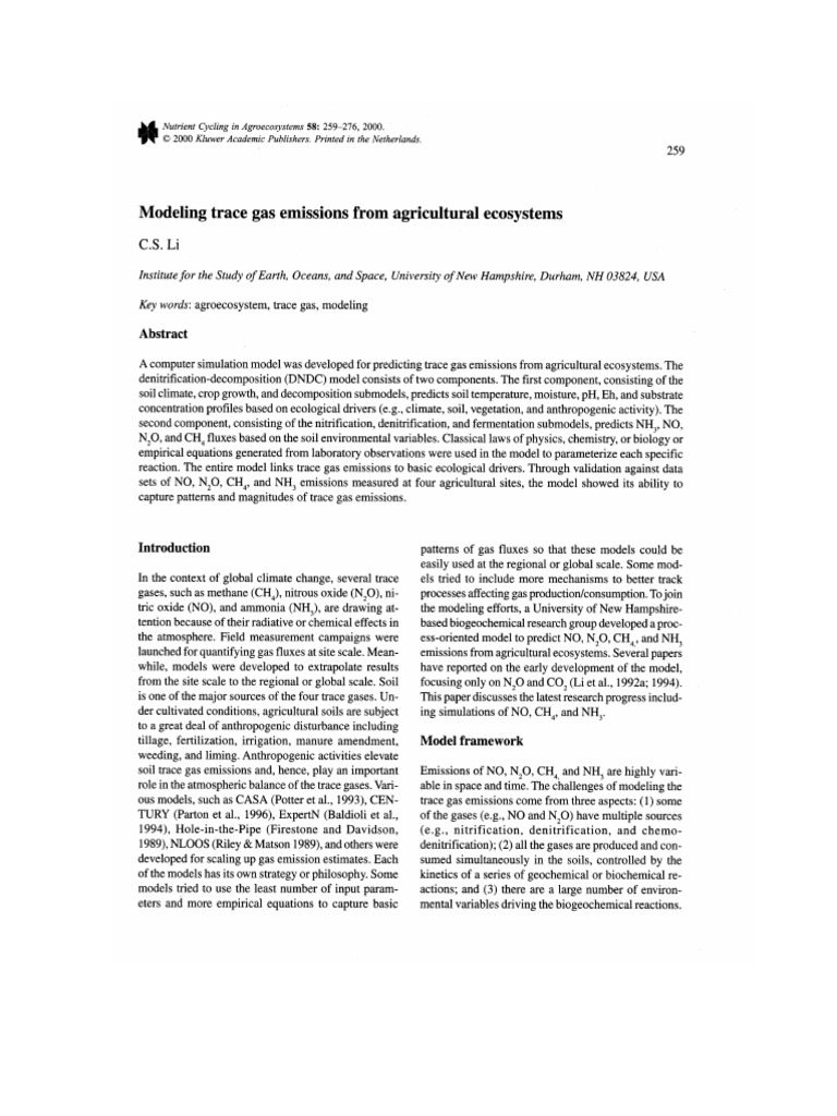Modeling Trace Gas Emissions From Ag Ecosystems 2000 | PDF