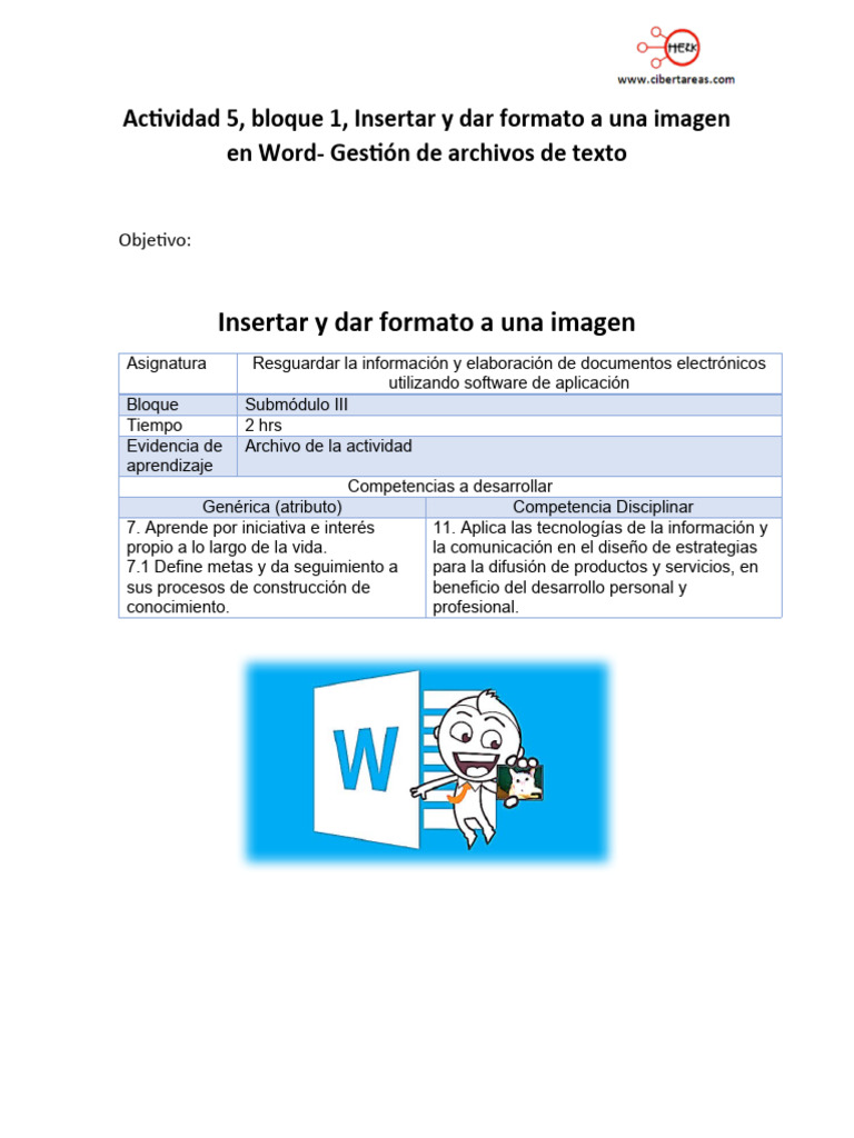 Actividad 5 Bloque 1 Insertar y Dar Formato A Una Imagen en Word ...