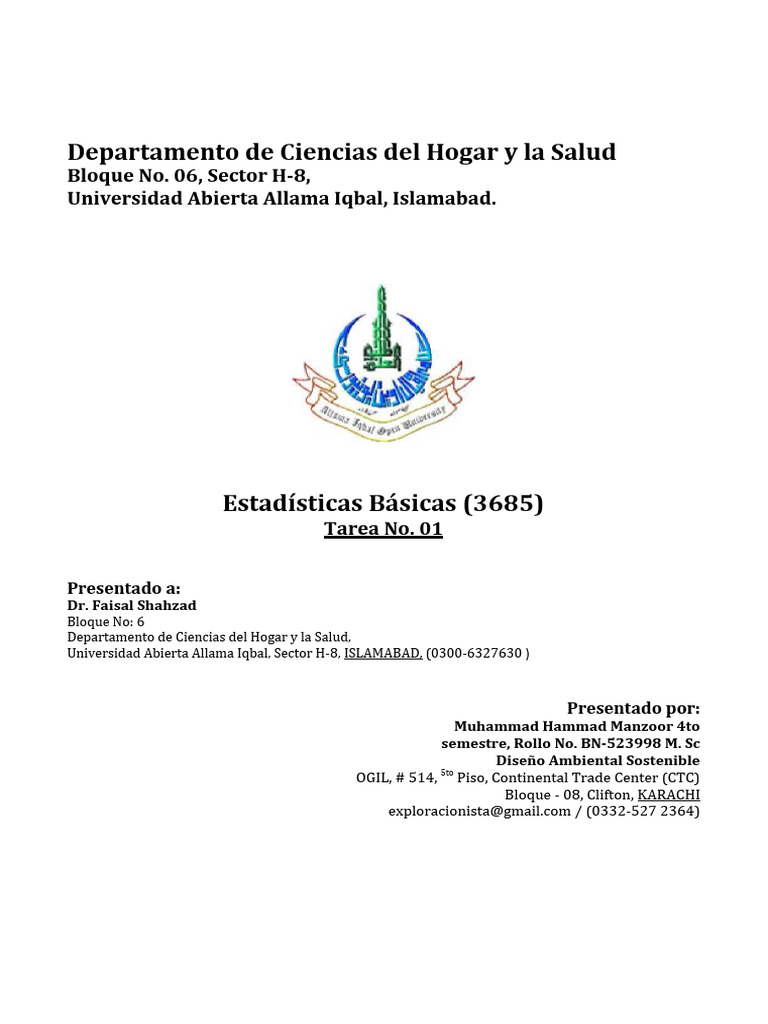 Solución-3685 Estadística Básica 1. Tarea | PDF | Estadísticas | Estadísticas descriptivas