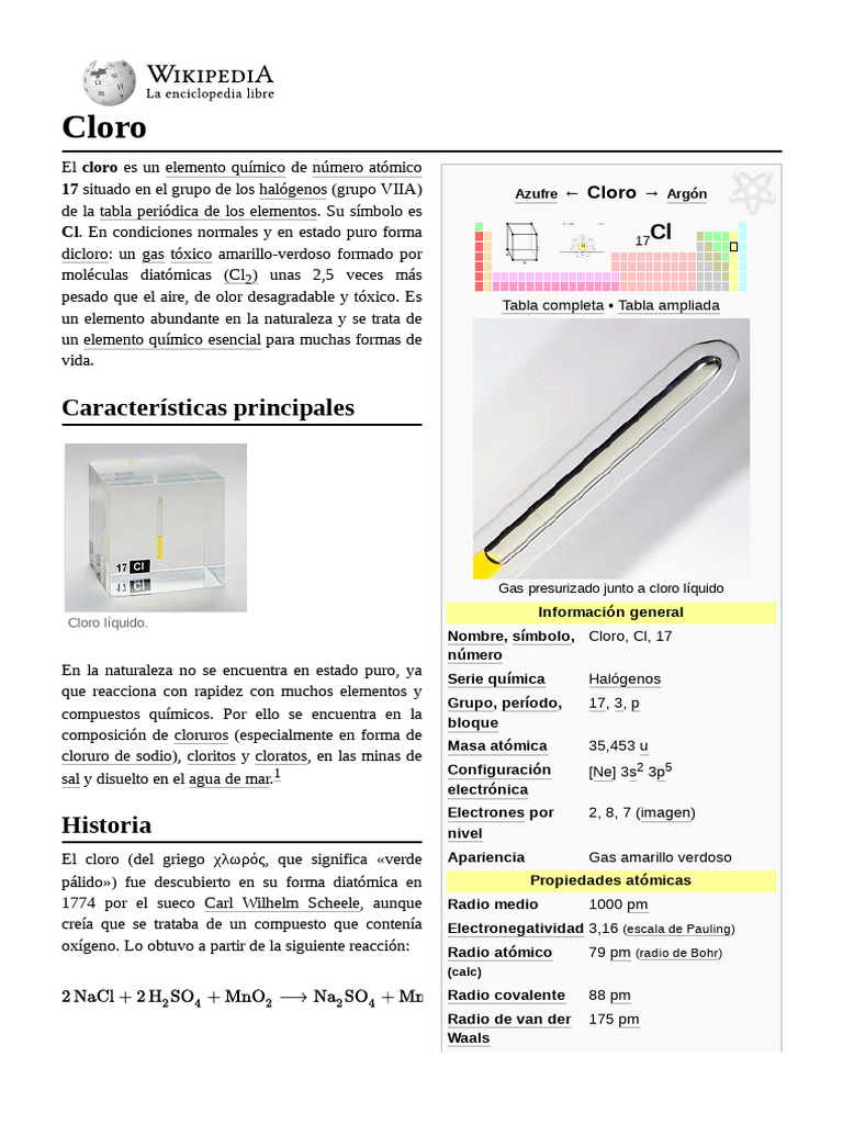 Cloro | Descargar gratis PDF | Cloro | Sustancias químicas