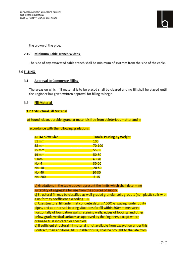 Filling Material Specfication | PDF | Building Engineering | Materials