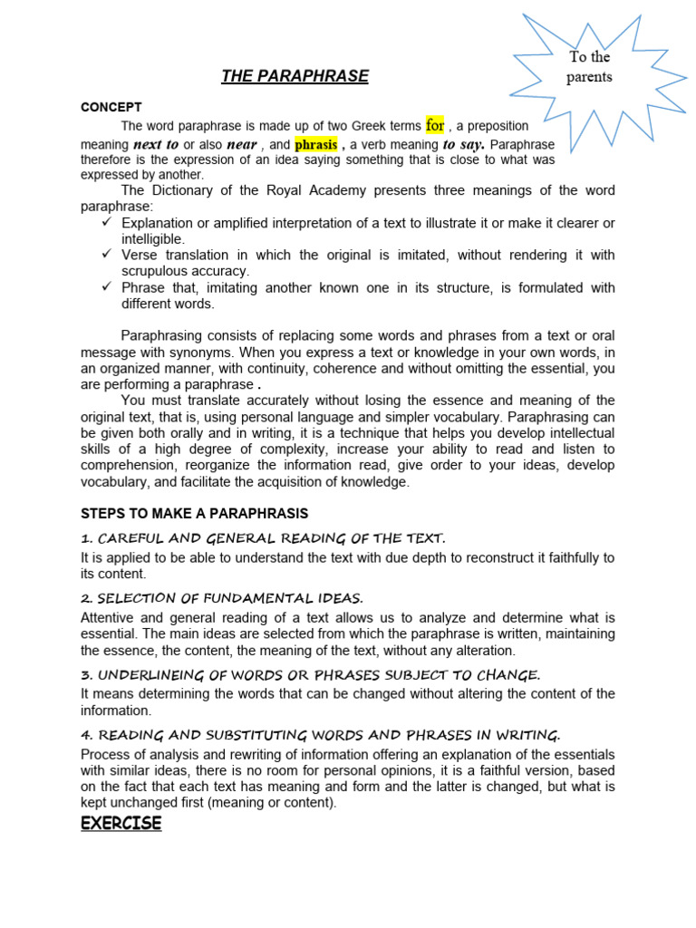 Paraphrasing Exercises | PDF | Vocabulary | Translations