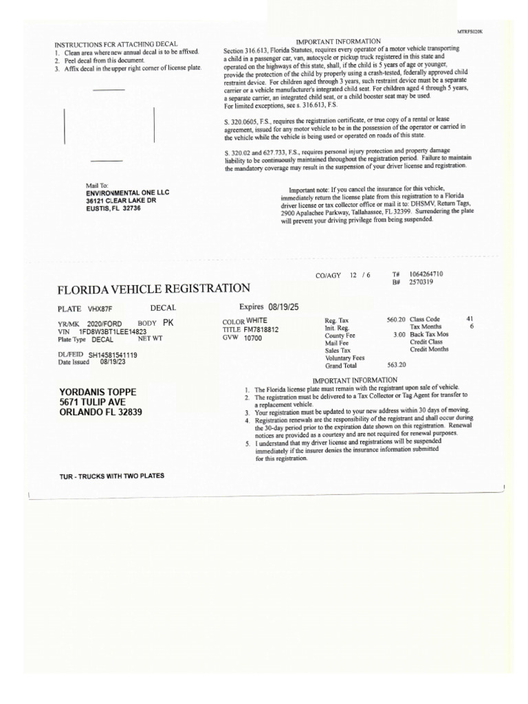 Registration FL (1) (1) - Unlocked | PDF | License | Vehicles
