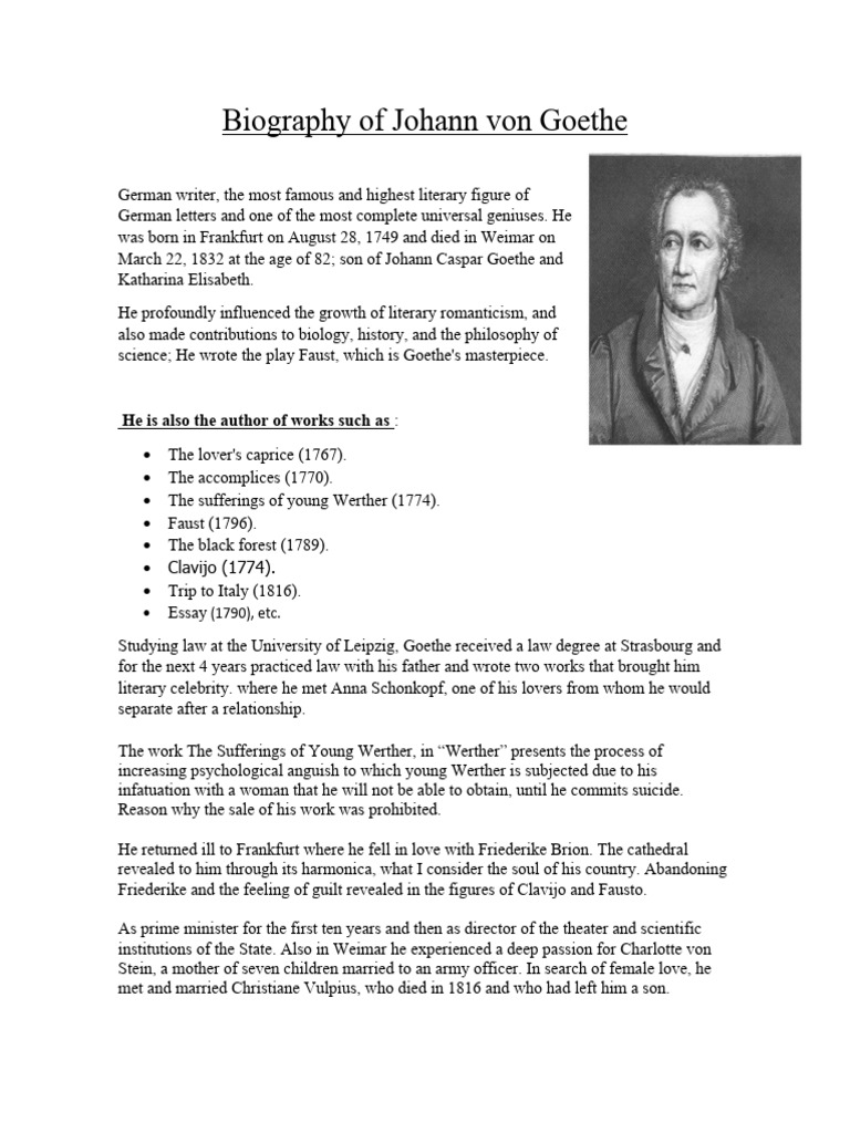 Biography of Johann Von Goethe | PDF | Johann Wolfgang Von Goethe | Peru