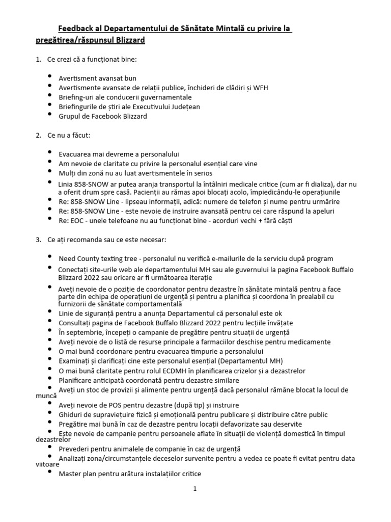 Note Interne Cu Privire La Blizzard Redated | PDF