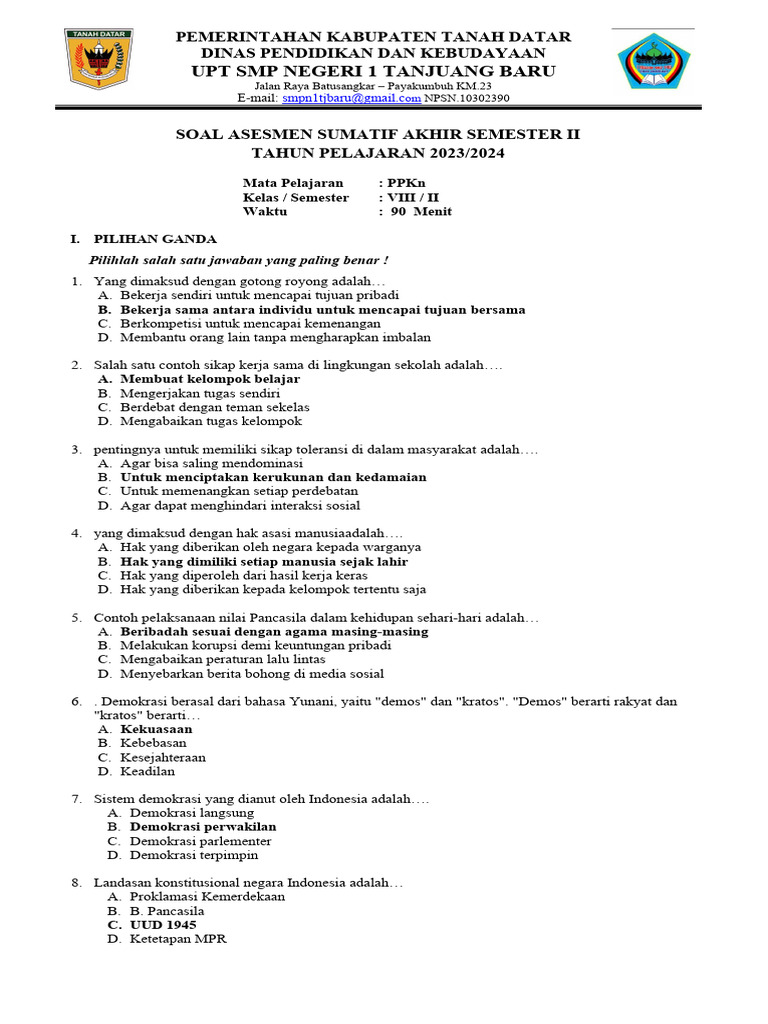 Soal PPKn Kelas VIII Semester II | PDF | Ilmu Sosial