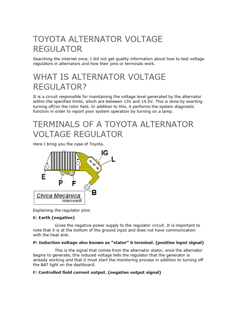 Toyota Alternator Voltage Regulator | PDF | Voltage | Electrical Equipment