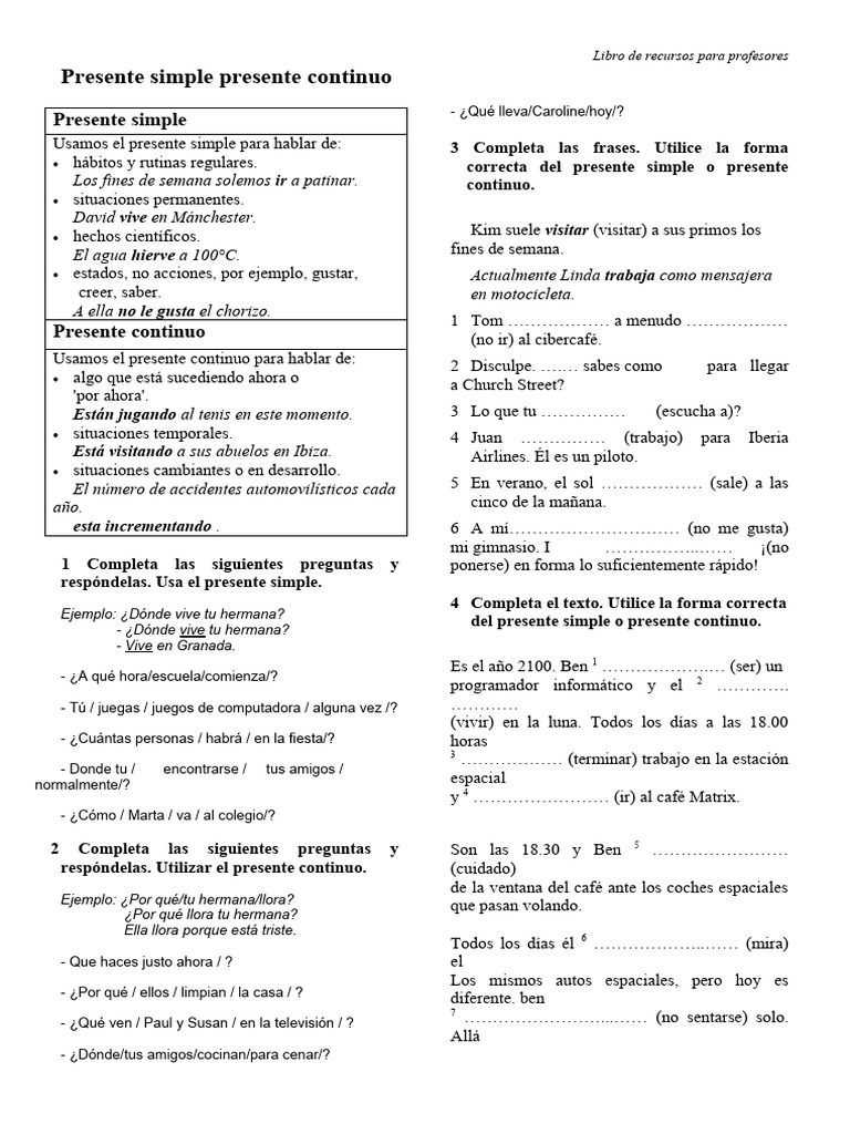 Presente Simple Presente Continuo | PDF