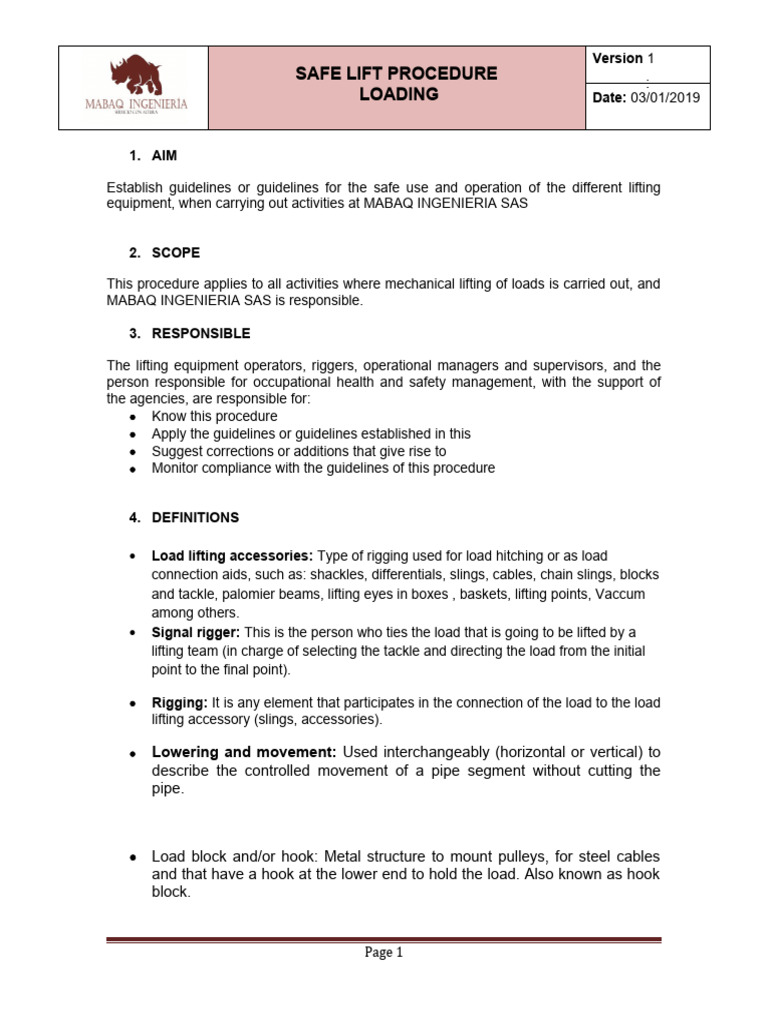 Safe Procedure For Lifting Loads | PDF | Crane (Machine) | Forklift