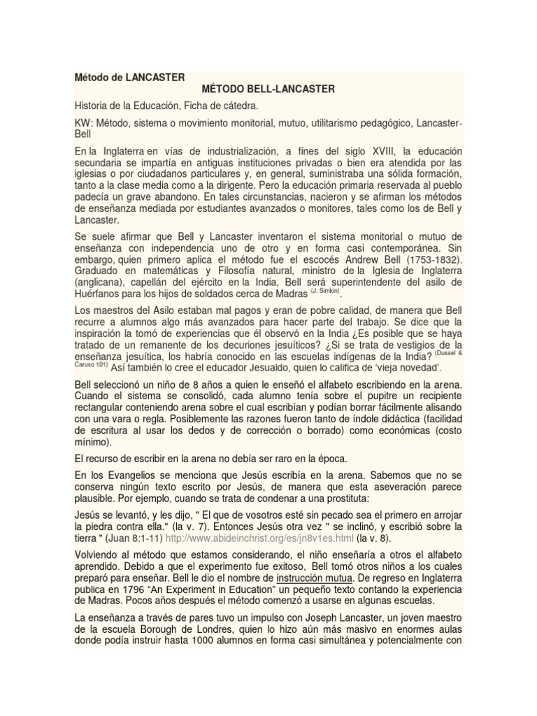 Método Lancaster en la Educación Argentina | PDF | Enseñando | Uruguay