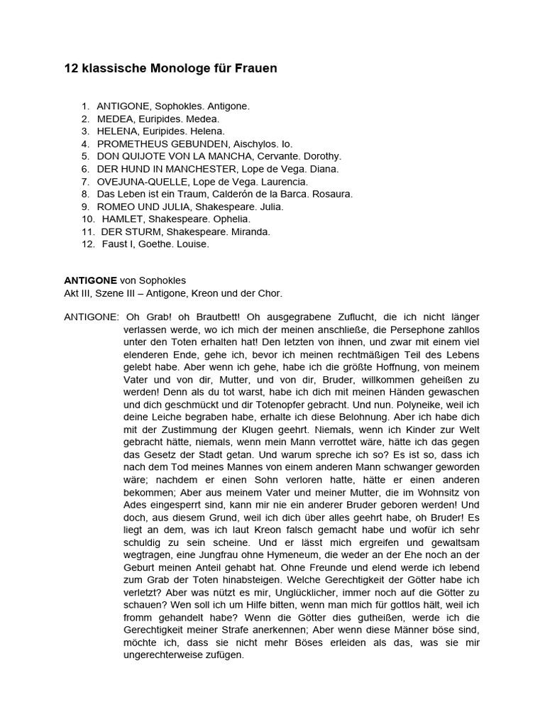 12 Klassische Monologe Für Frauen | PDF