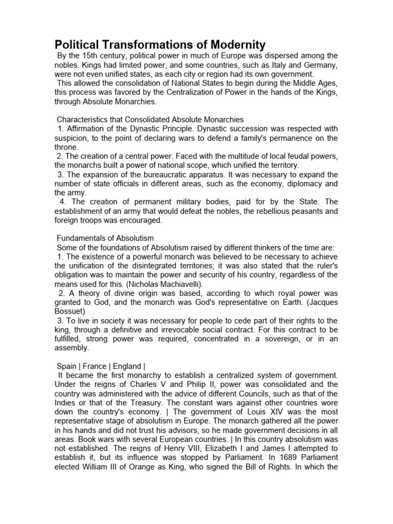 Political Transformations of Modernity | PDF | Absolute Monarchy | Monarch