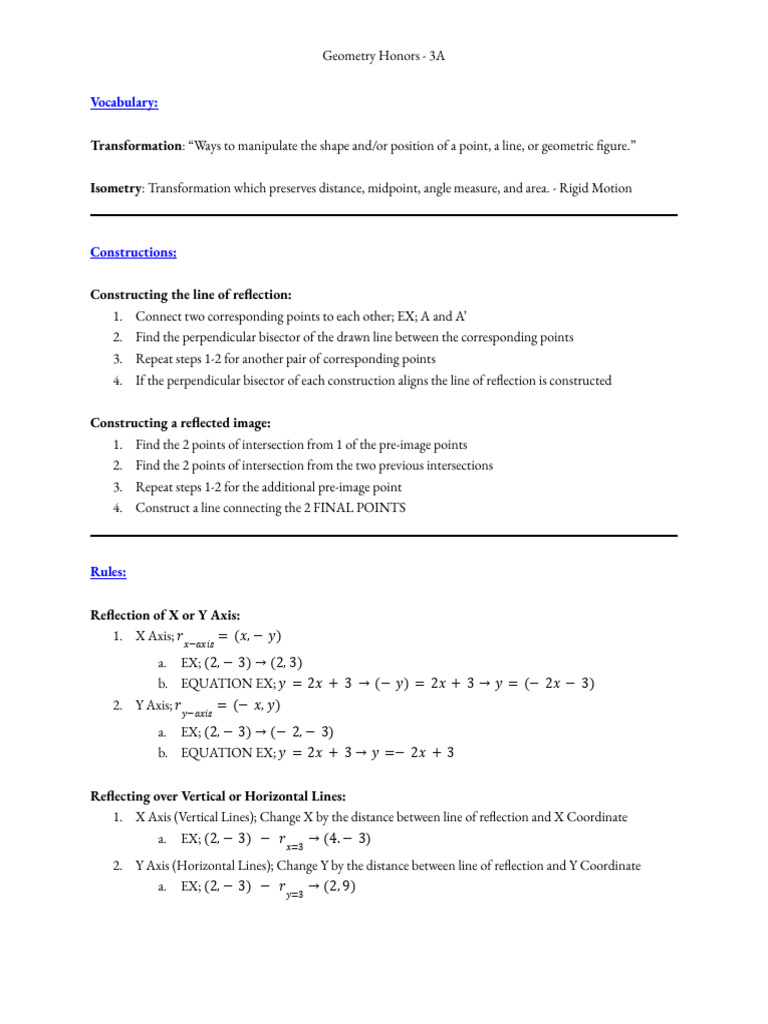 Geometry Honors - Unit 3A Study Guide | PDF