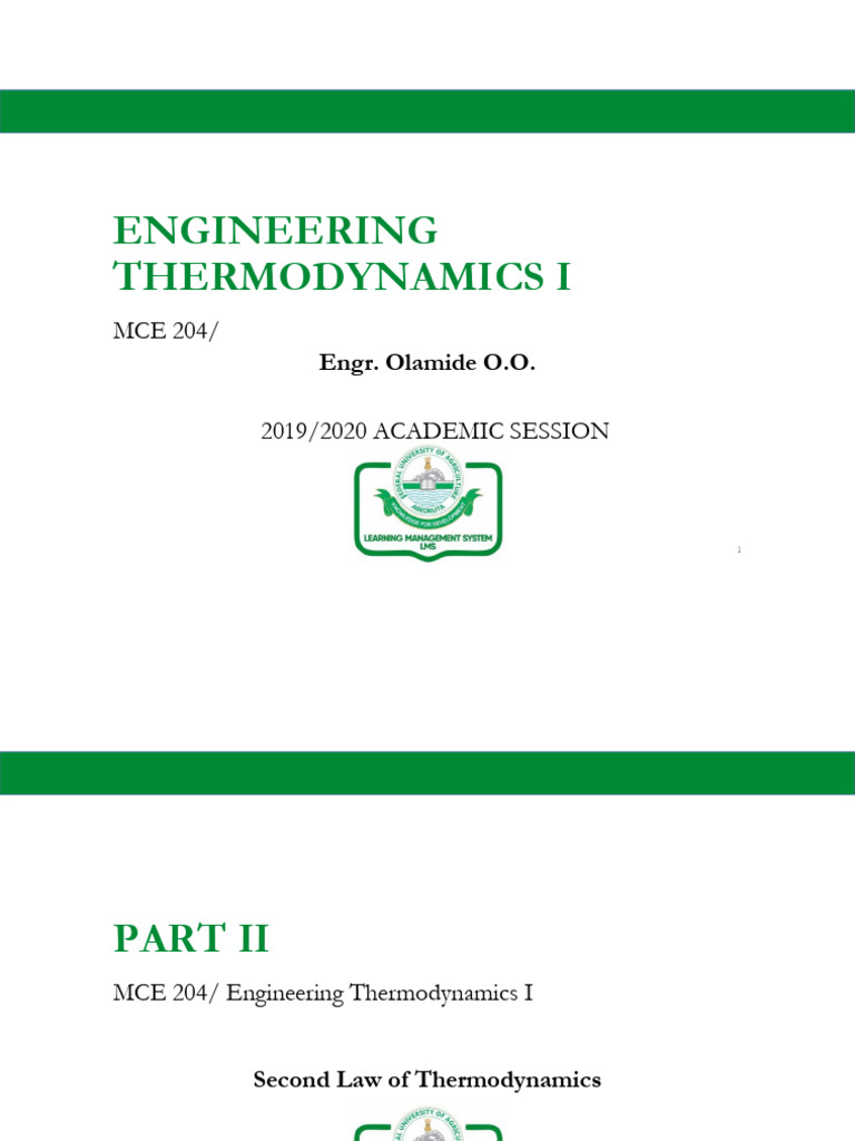 MCE 204 Second Law Note | PDF | Steam Engine | Heat