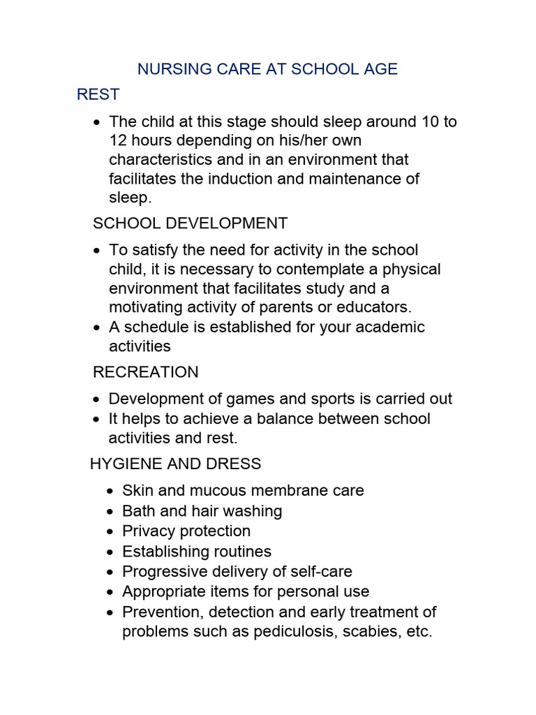 Essential Nursing Care for School-Aged Children | PDF | Vaccines | Hygiene