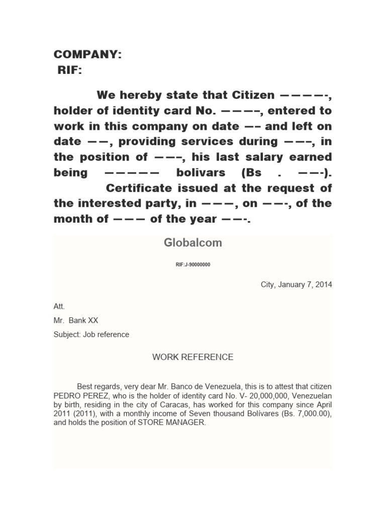 Work Certificate Model | PDF | Identity Document