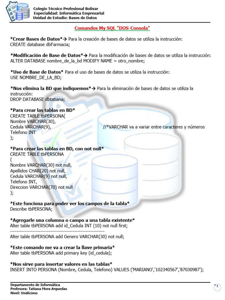 Unidad#1 Obj#2-Comandos SQL TMA | PDF | SQL | Gestión de tecnología de la información