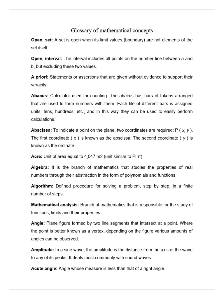 Glossary of Mathematical Concepts | PDF | Division (Mathematics ...