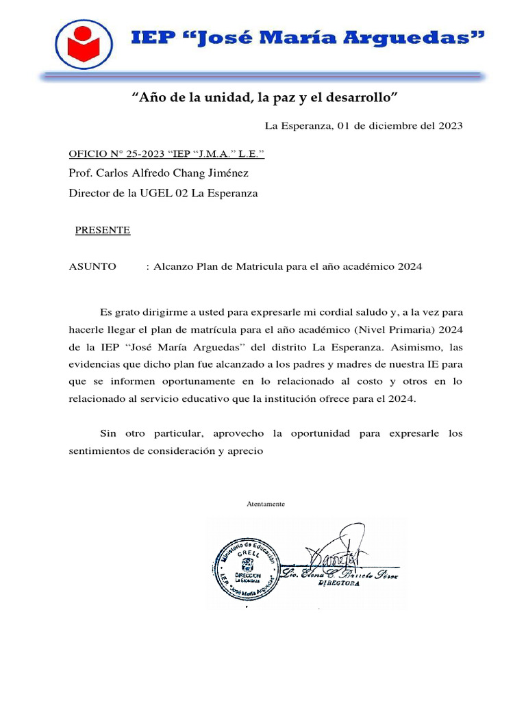 Oficio Boletin Informativo 2024 Enviado en Diciembre 2023 | PDF ...