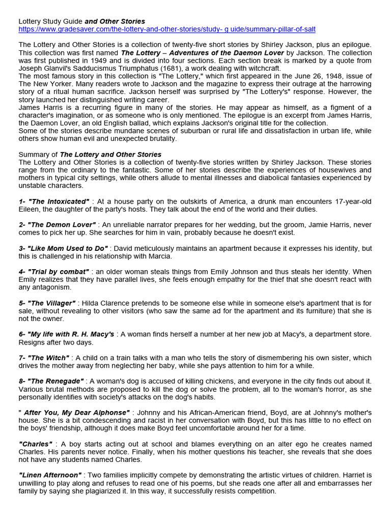 Analysis of The Lottery and Other Stories Shirley Jackson | PDF | Irony