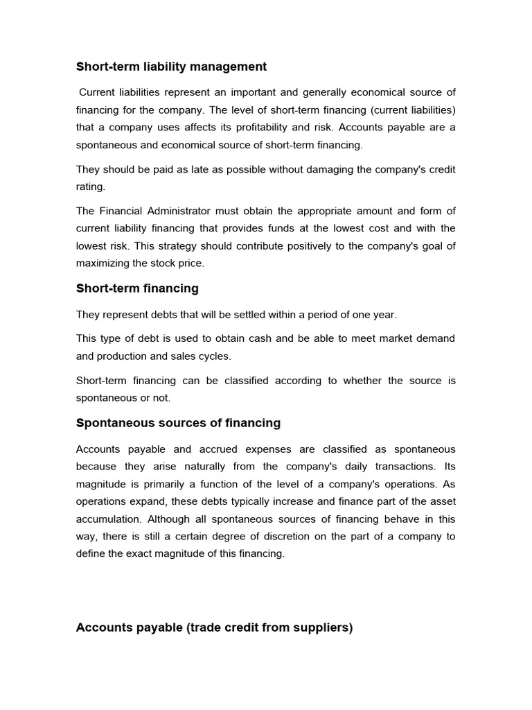 Short-Term Liability Management Guide | PDF | Loans | Factoring (Finance)