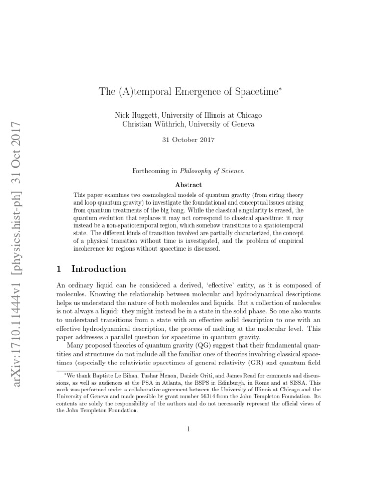 The A Temporal Emergence of Spacetime | PDF | String Theory | Field (Physics)