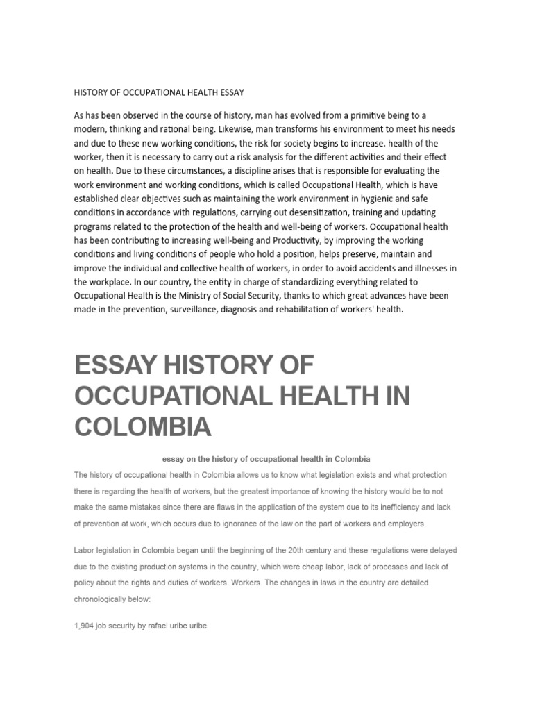 History of Occupational Health Essay | PDF | Occupational Safety And ...