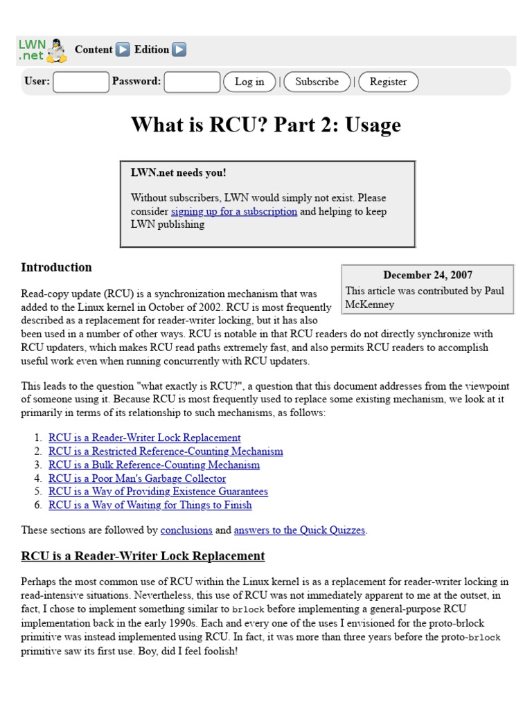 What Is RCU Part 2: Usage | PDF | Pointer (Computer Programming) | Computer Programming