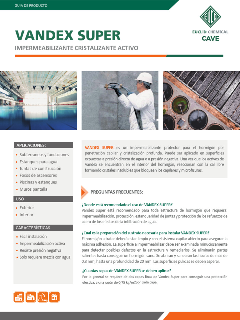 Guia de Producto Vandex Super | Descargar gratis PDF | Hormigón | Agua