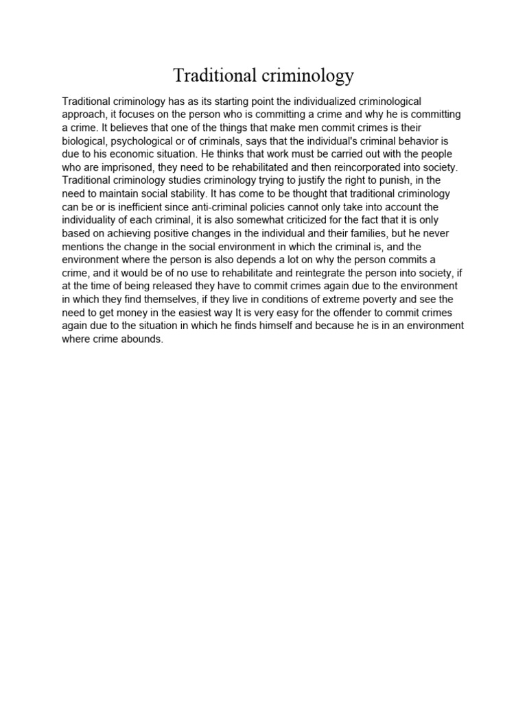 Traditional Criminology | PDF | Crime & Violence | Crimes