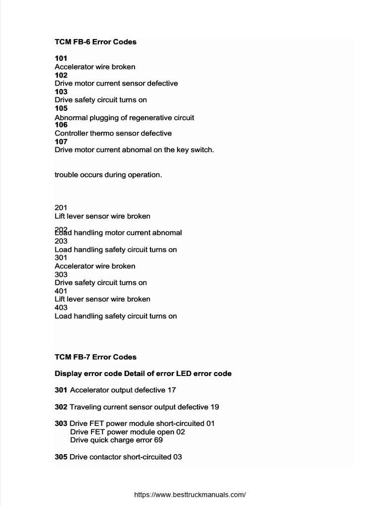 TCM FB6 Forklift Truck Error Codes DTC | PDF | Home & Garden ...