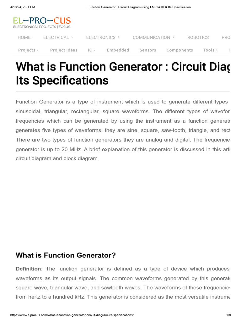 Function Generator - Circuit Diagram Using LM324 IC & Its Specification ...