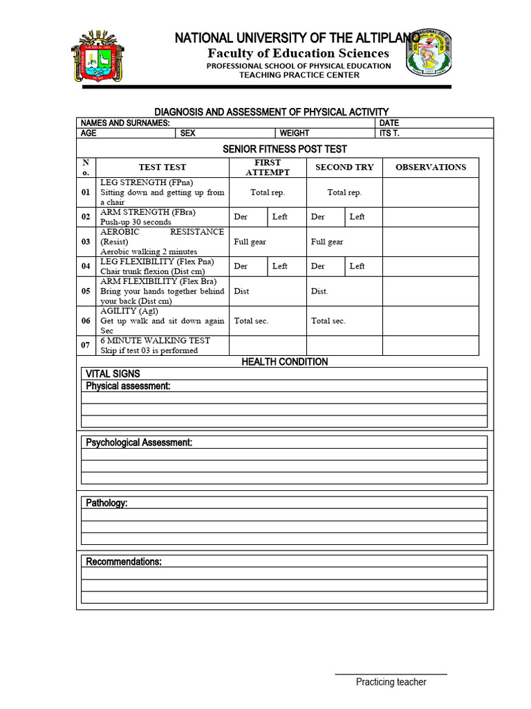 Senior Fitness Test Evaluation Sheet | PDF | Osteoporosis | Clinical ...