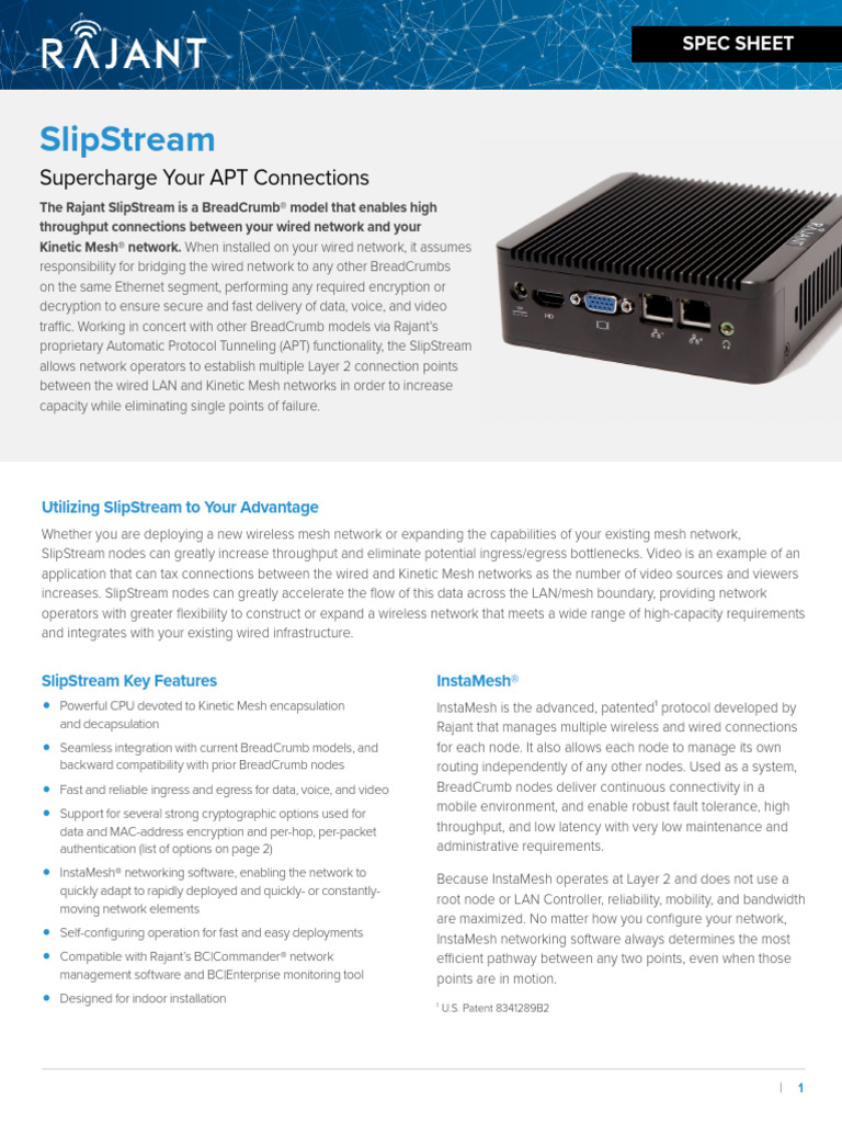 Rajant SpecSheet Slipstream-041223 | PDF | Computer Network | Computer ...