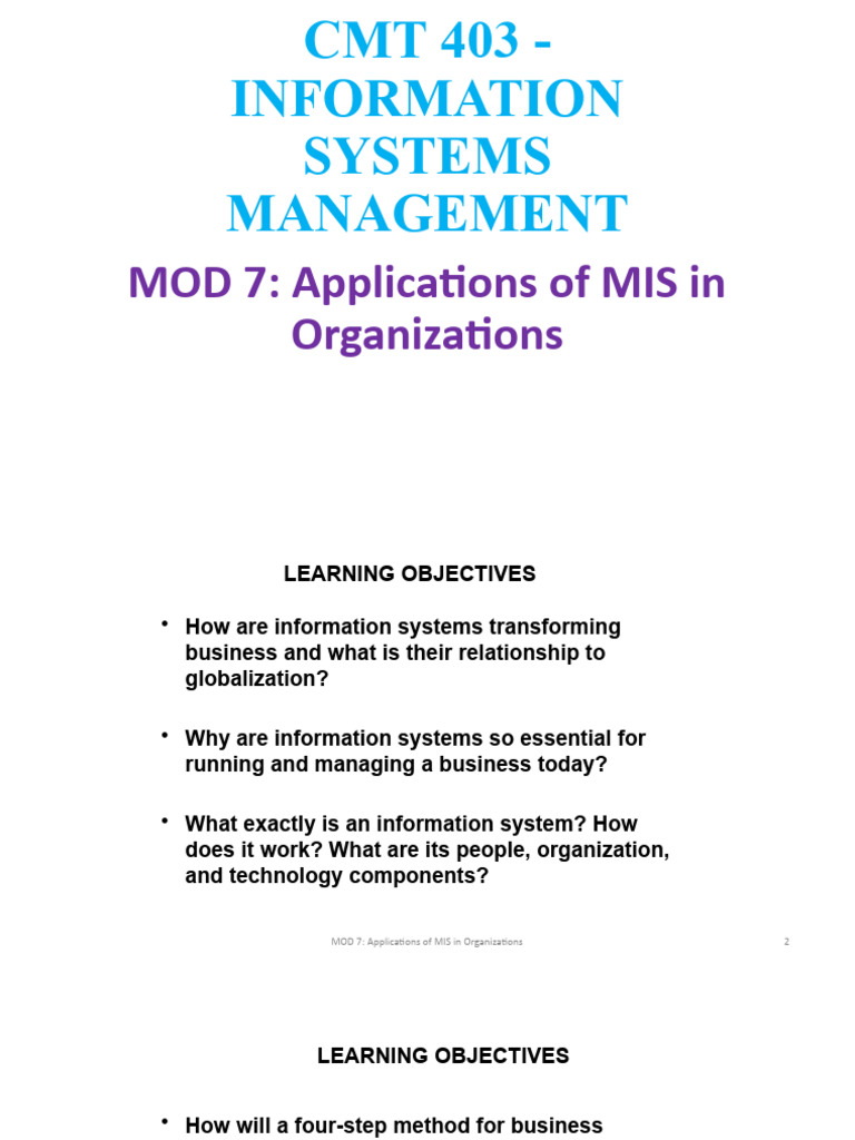 MOD 7 - Applications of MIS in Organizations | PDF | Information System ...