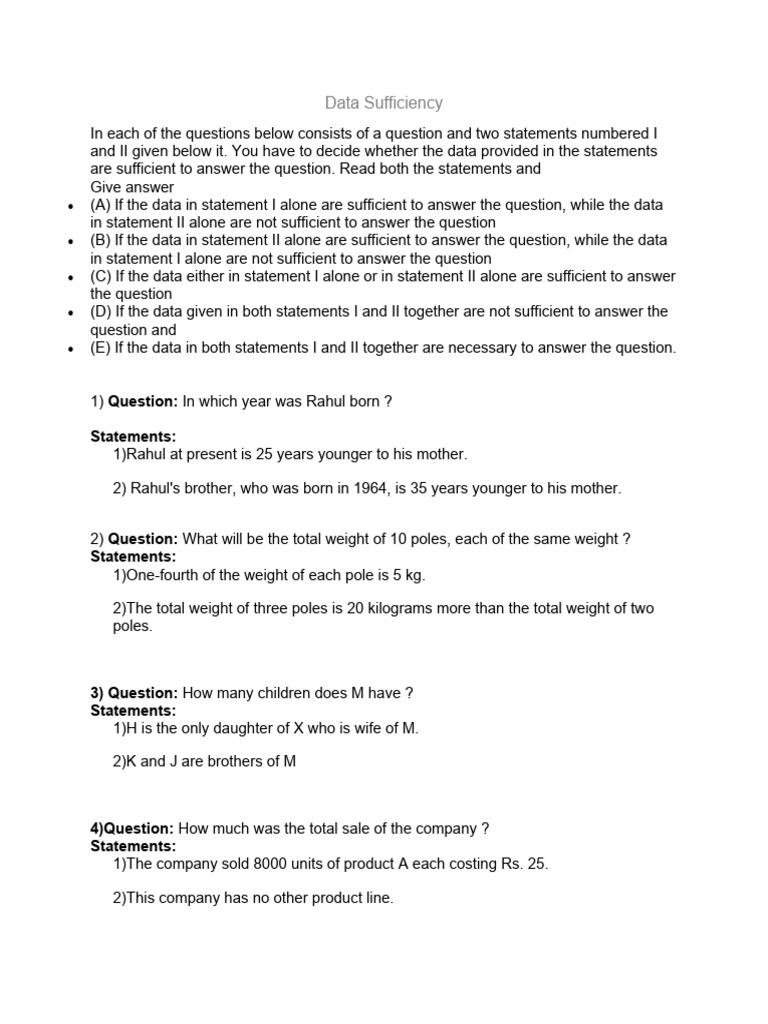 Data Sufficiency Pdf Weight