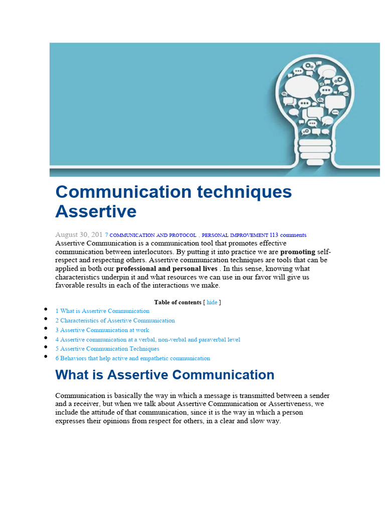 Assertive Communication Techniques | PDF | Communication | Nonverbal Communication