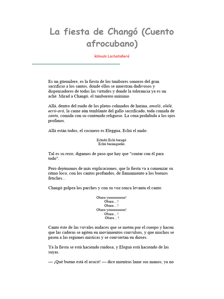 La Fiesta de Chango - Cuento Africano | PDF | Santeria | Deidades