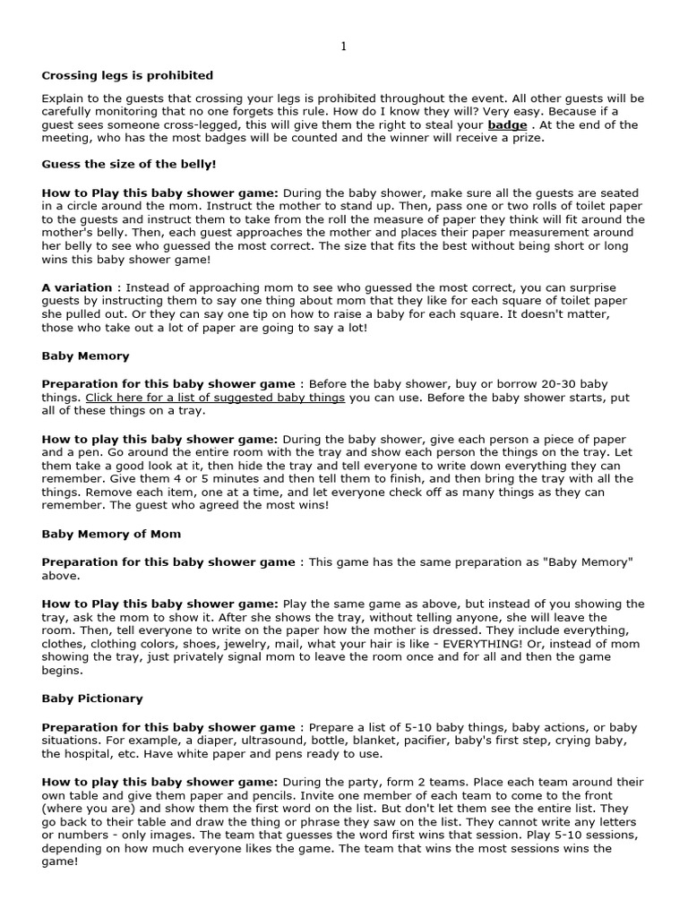 Fun Baby Shower Games: Instructions and Rules For Various Traditional ...
