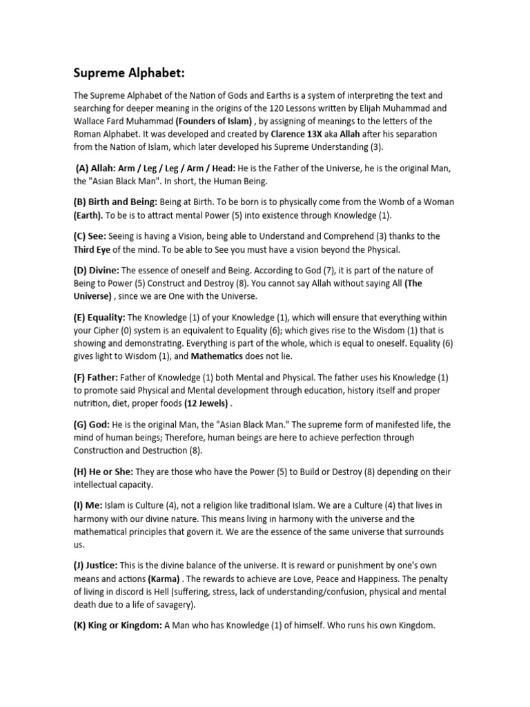 Alphabet, Mathematics and The 12 Supreme Jewels (5% Nation by Clarence ...