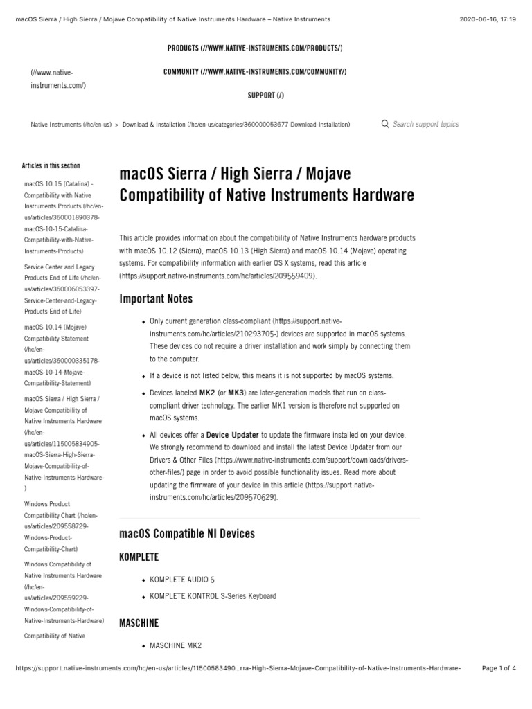 NI Hardware Compatibility MacOS 1012 (Sierra) - 1014 (Mojave) | PDF ...