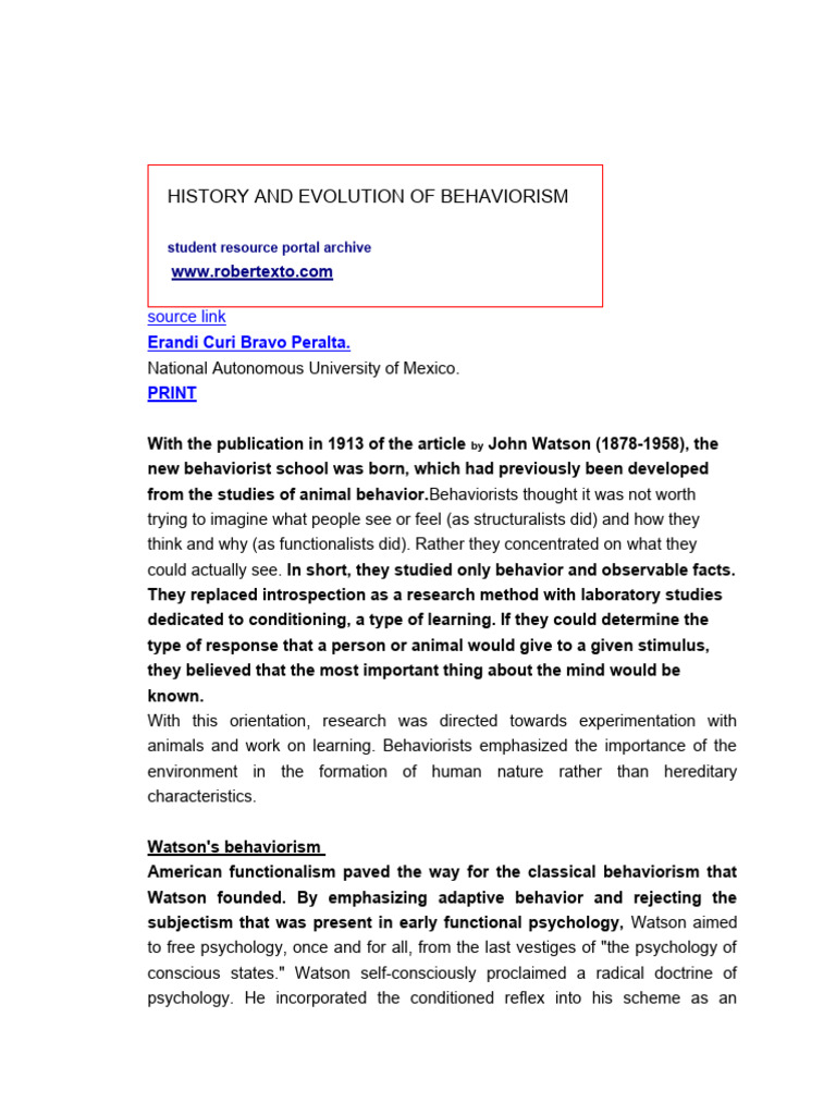 History and Evolution of Behaviorism | PDF | Classical Conditioning ...