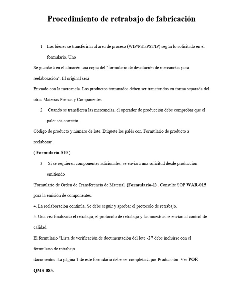 Procedimiento de Retrabajo en Fabricación | PDF | Informática