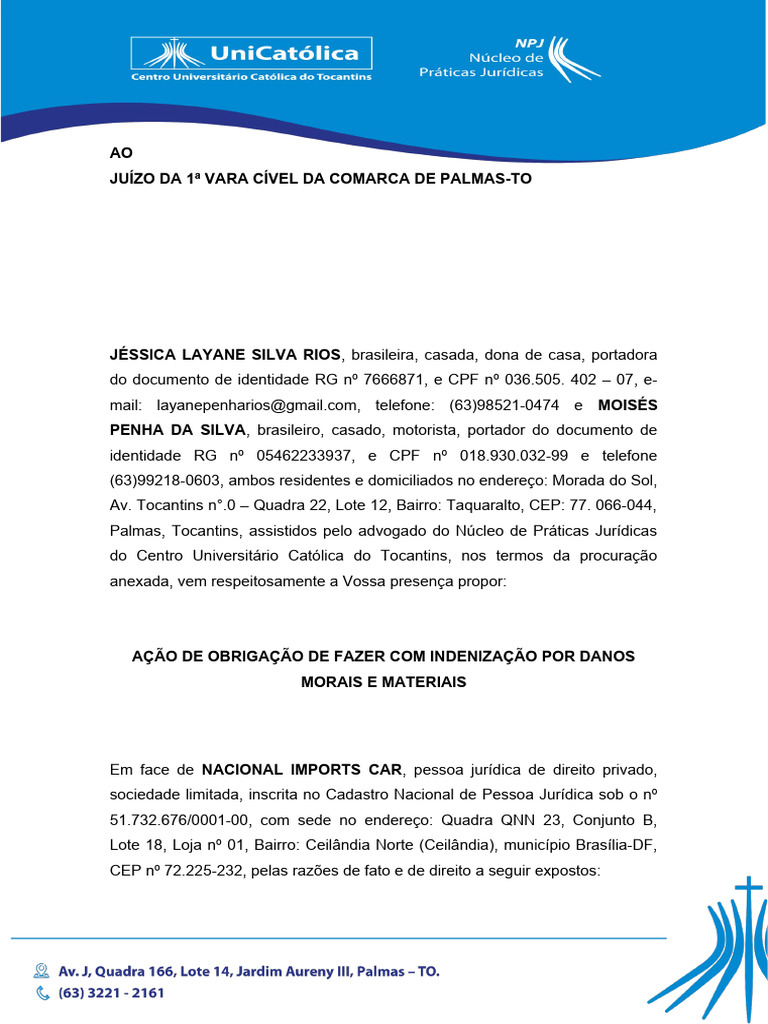 Peticao-Inicial Jessica Layane | PDF | Indenização | Direito Comum