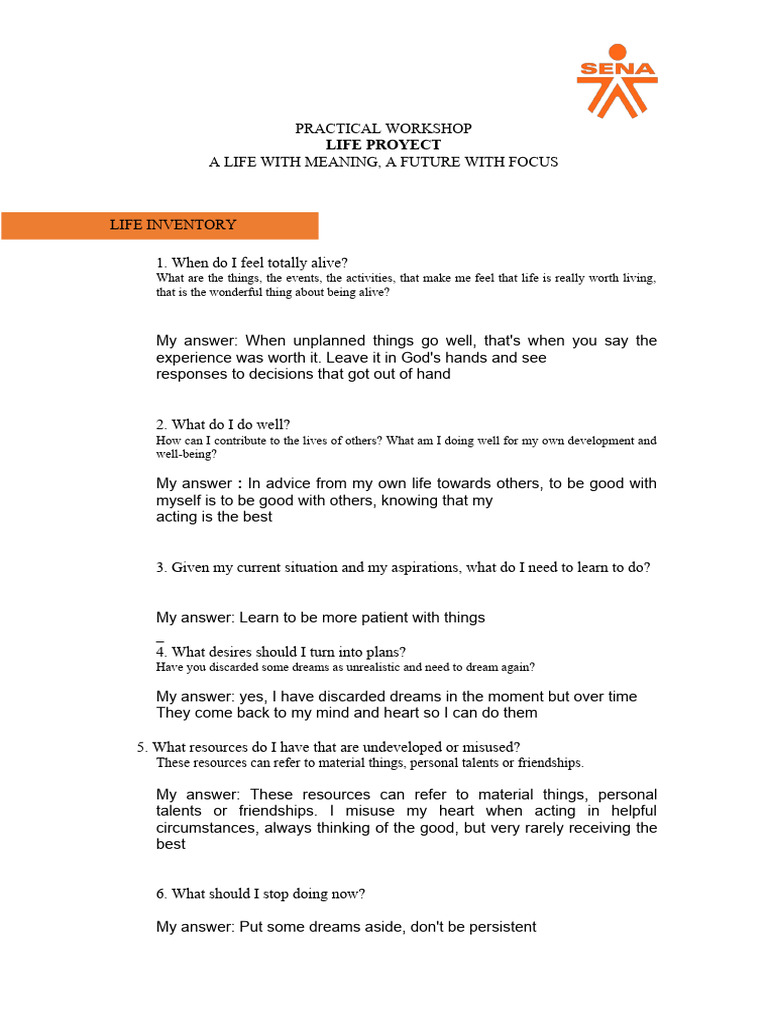 Purpose of Life Resolved Workshop Valeria | PDF | Goal | Dream