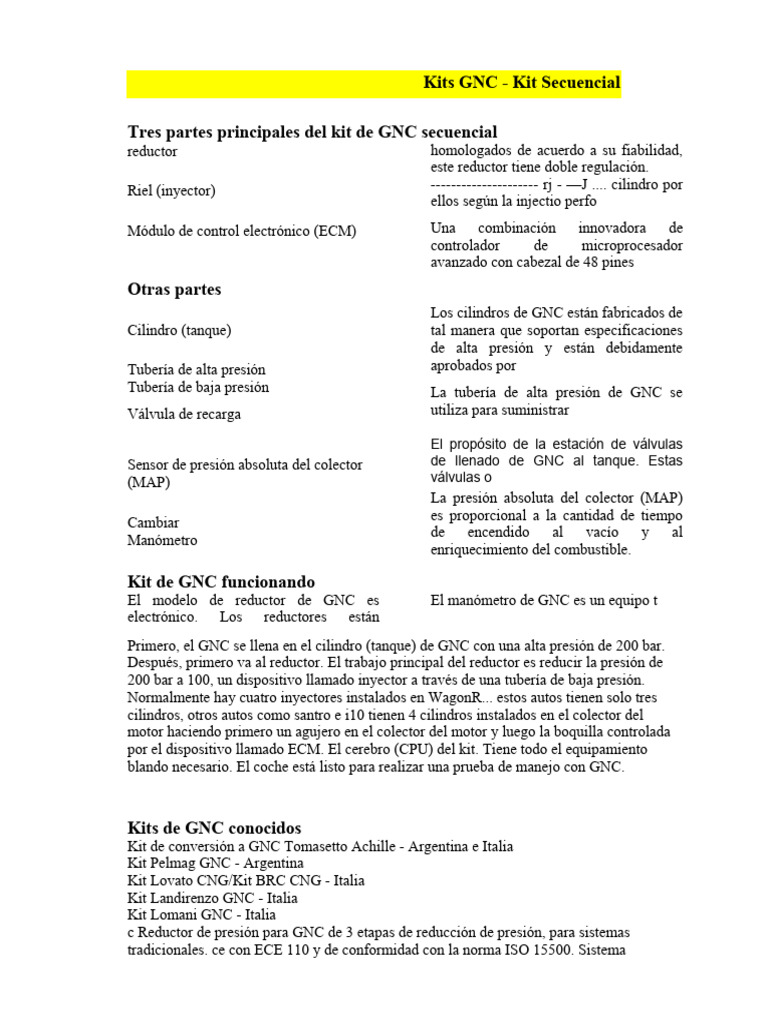 Componentes Del Kit de GNC | Descargar gratis PDF | Inyección de ...